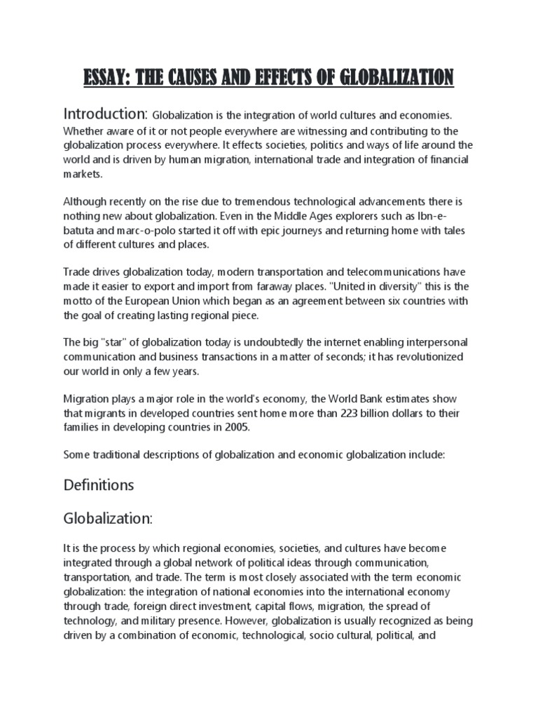 Essay: The Causes and Effects of Globalization | PDF | Globalization ...