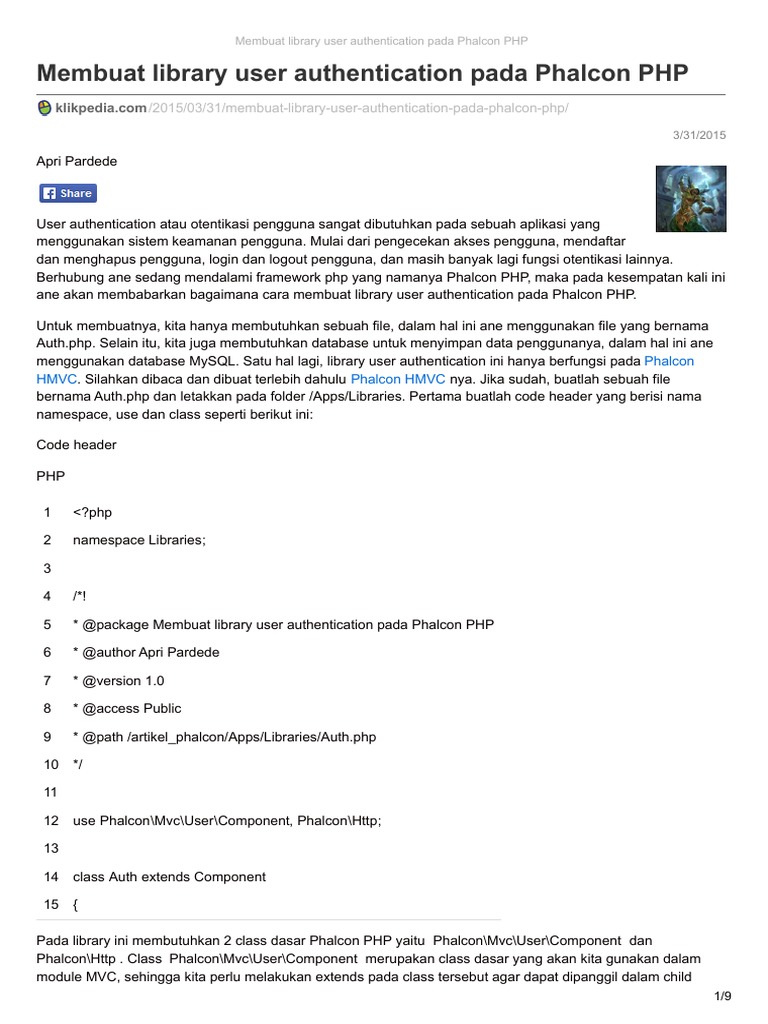 Membuat Library User Authentication Pada Phalcon PHP | PDF | Kata sandi | Php