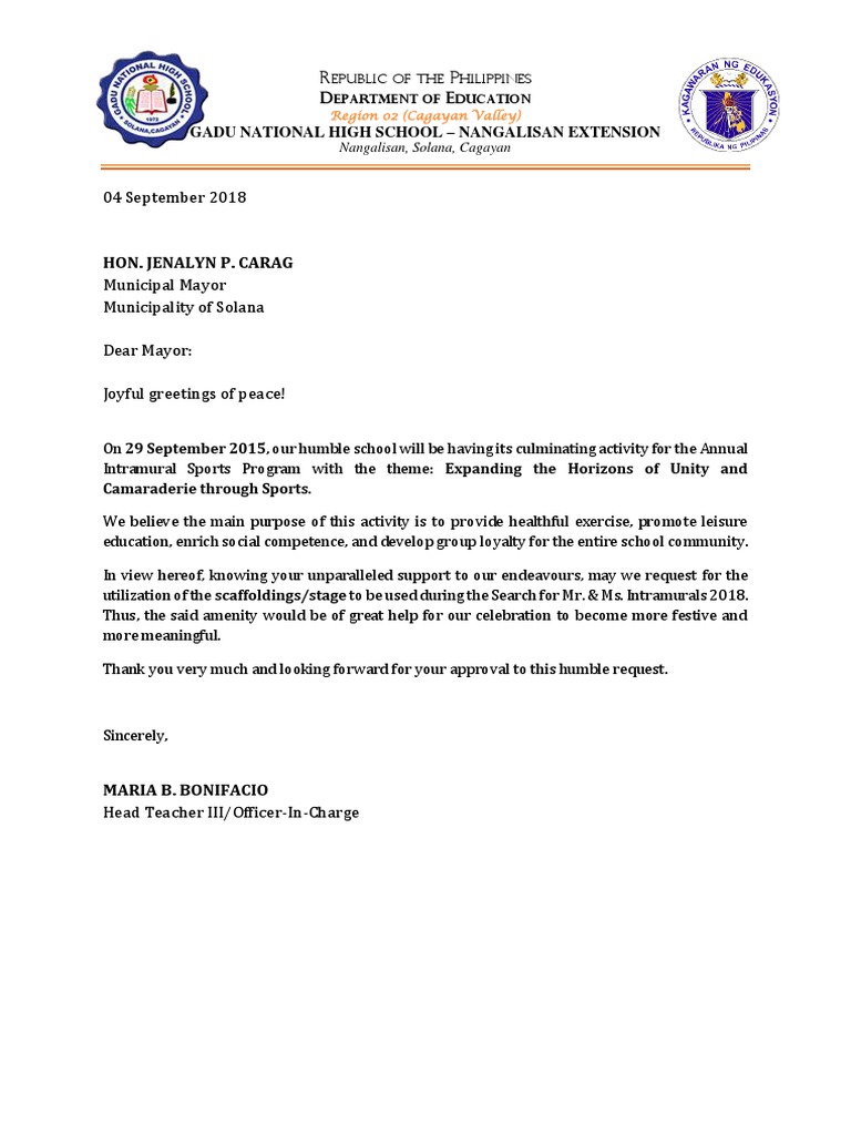 Letter Mayor - Intrams | PDF | Sports | Leisure