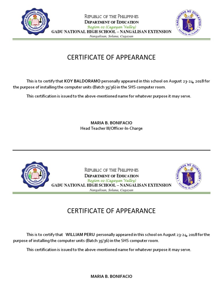 Cert of Appearance | PDF