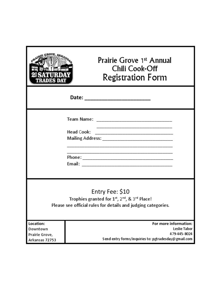 2nd Sat Chili Cookoff Registration Form | PDF