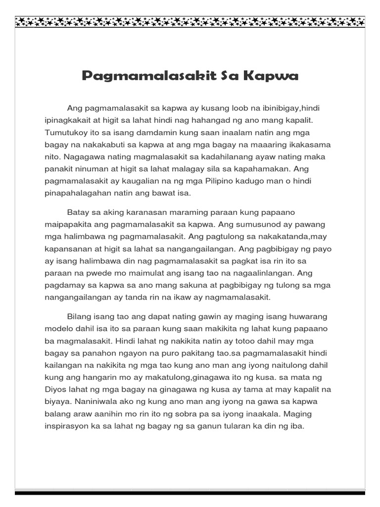 Pagmamalasakit Sa Kapwa