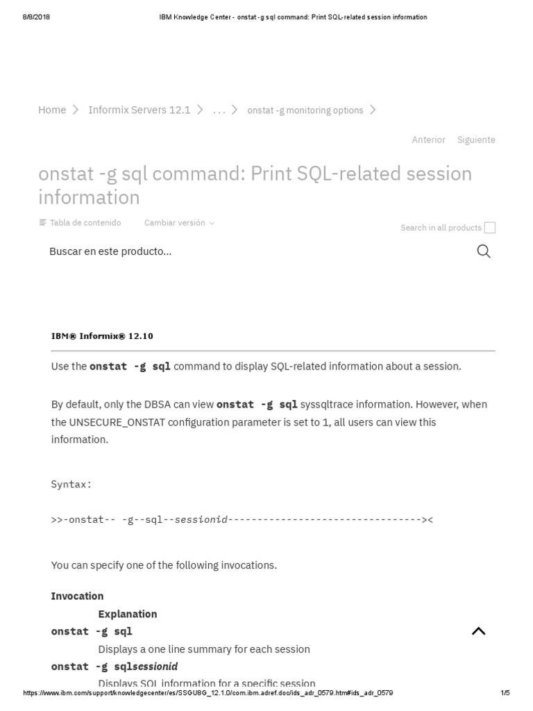 IBM Knowledge Center - Onstat - G SQL Command | PDF | SQL | Bases de datos