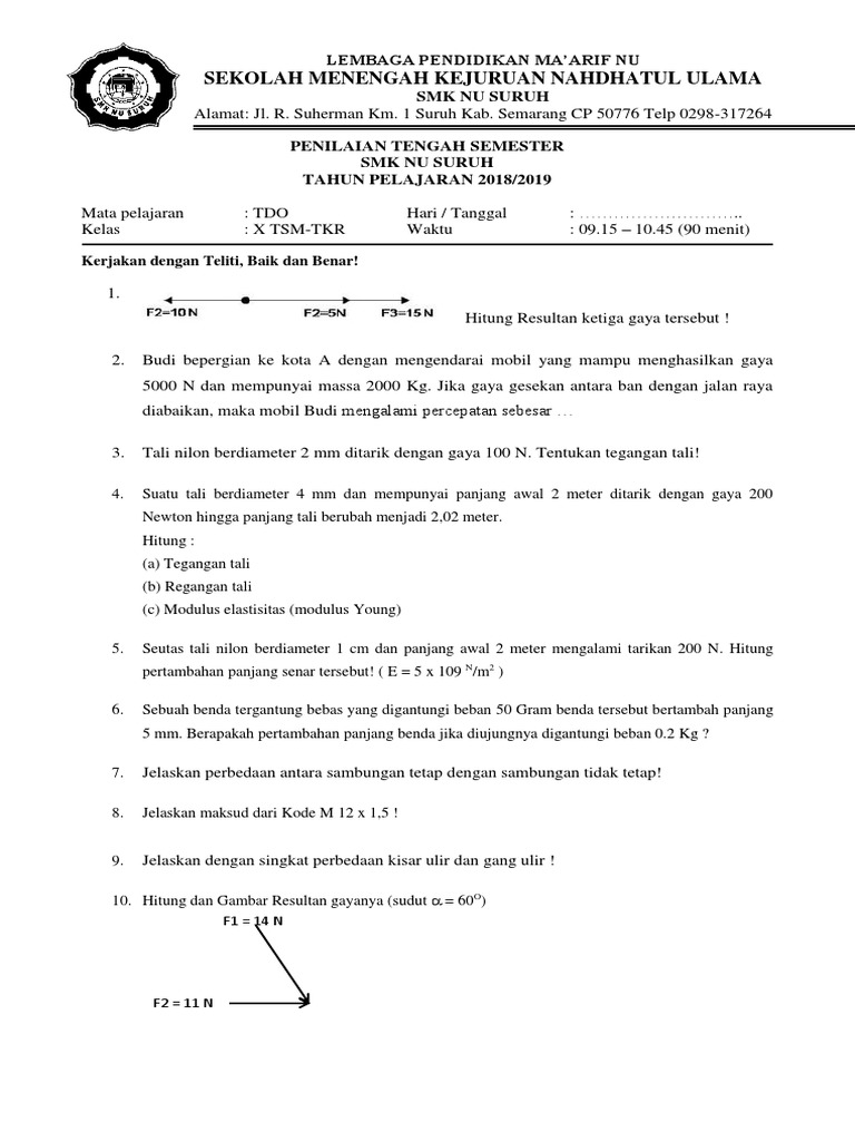Soal Pts Tdo Kelas X TSM-TKR | PDF | Teknologi & Rekayasa