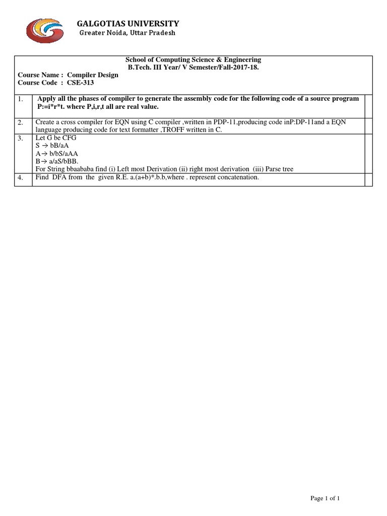 Assignment 1 CSE313 Compiler Design | PDF | Teaching Methods & Materials | Technology & Engineering