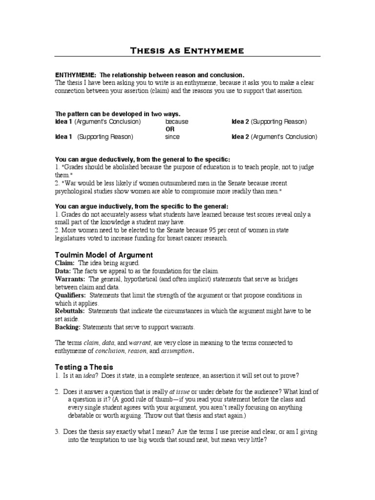 Enthymeme As Thesis | PDF | Argument | Reason
