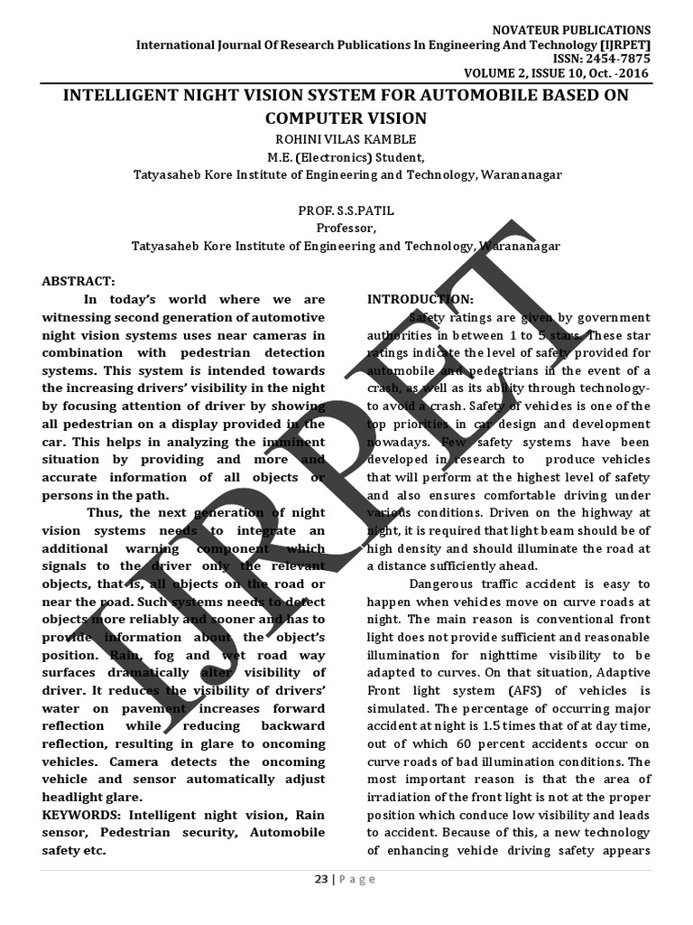 Intelligent Night Vision | PDF | Headlamp | Autofocus