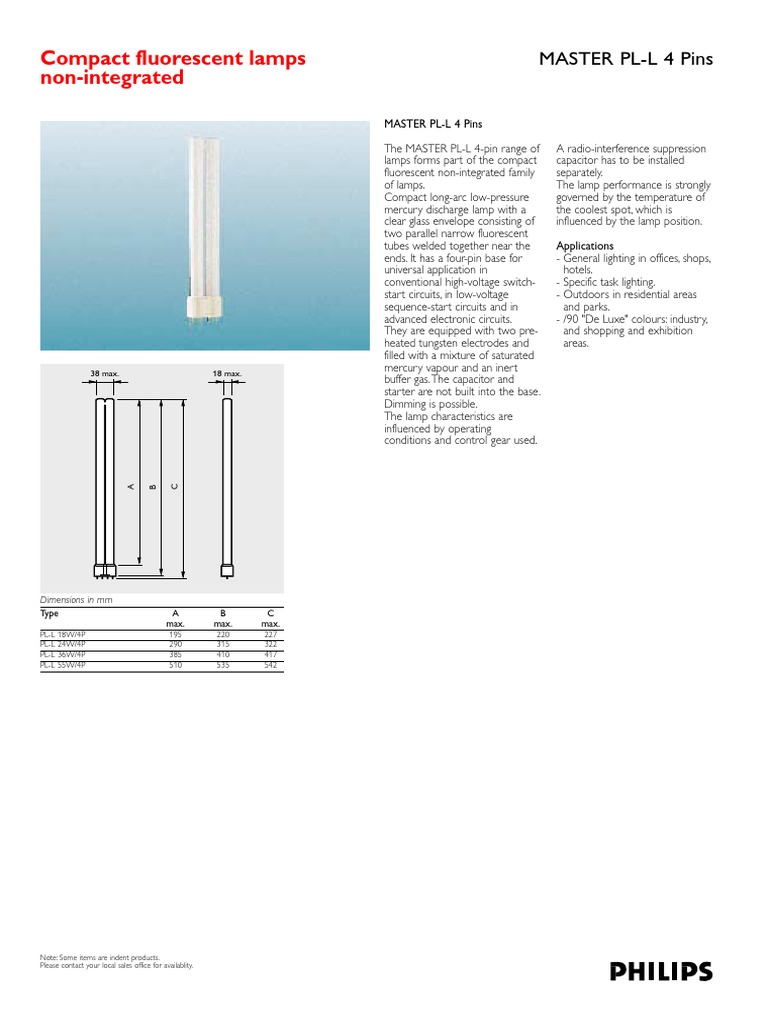 Compact Fluorescent Lamps Non-Integrated: Master PL-L 4 Pins | PDF ...