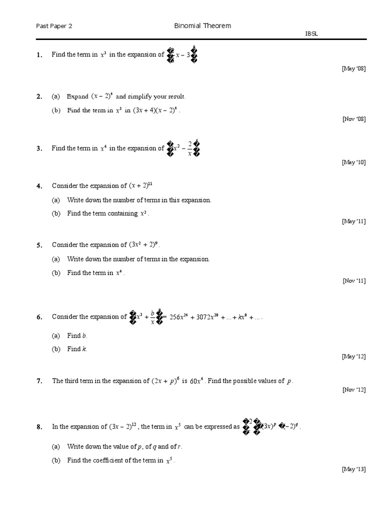 Binomial Theorem Exam Questions | PDF | Number Theory | Mathematical ...