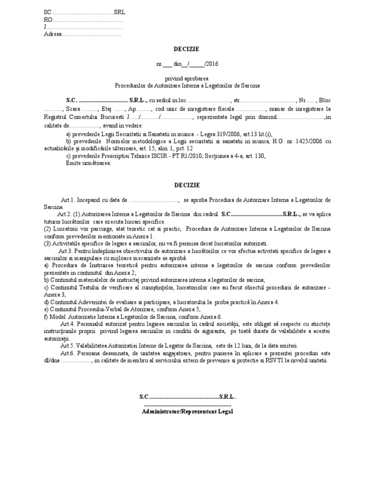 1.Model Decizie Autorizare Interna Legator Sarcina