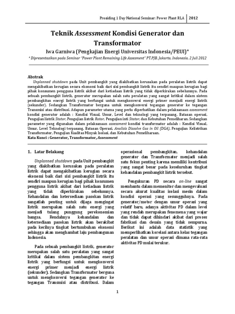 Iwa G-Teknik Assessment Kondisi Generator Dan Transformator | PDF