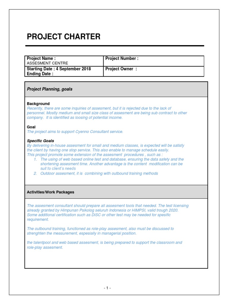 PROJECT CHARTER - Assesment Centre | PDF | Educational Assessment ...