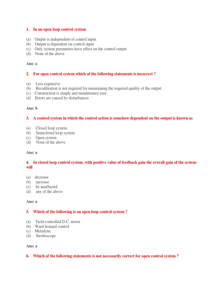MCQ ACS | Control Theory | Control System
