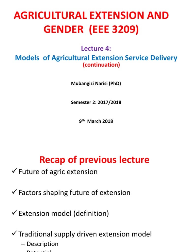 Agricultural Extension Service Models | PDF | Non Governmental ...