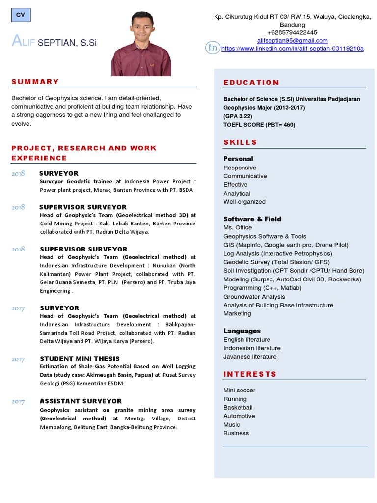 CV Alif Septian | PDF | Geophysics | Reflection Seismology