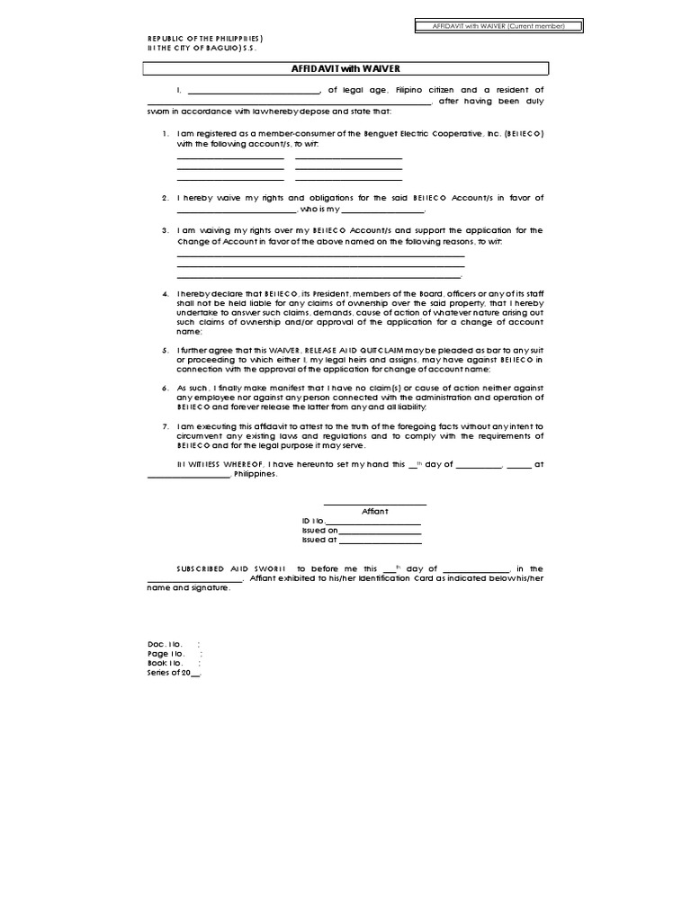 Affidavit With Waiver Member | PDF | Waiver | Affidavit