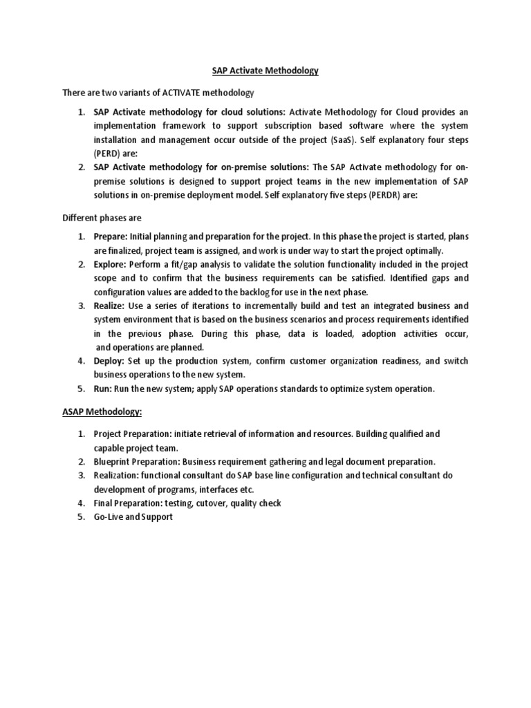 SAP Activate Methodology Overview | PDF