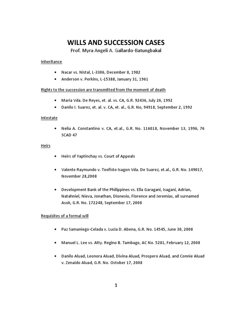 Wills and Succession Cases | PDF | Will And Testament | Law And Economics