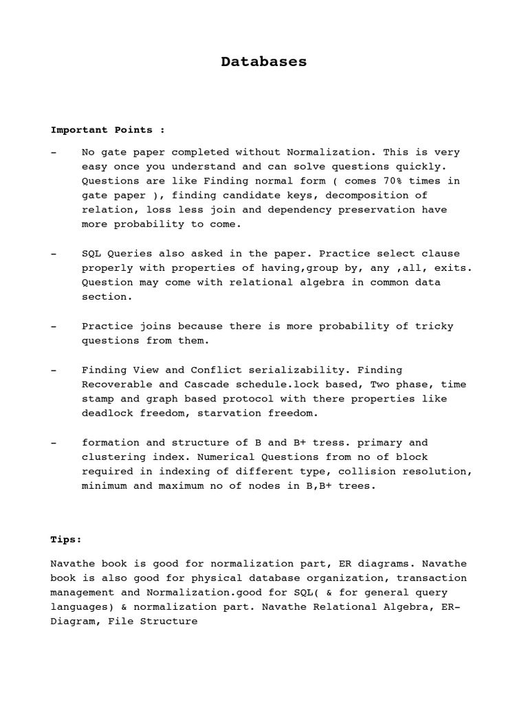 Databases: Important Points | PDF