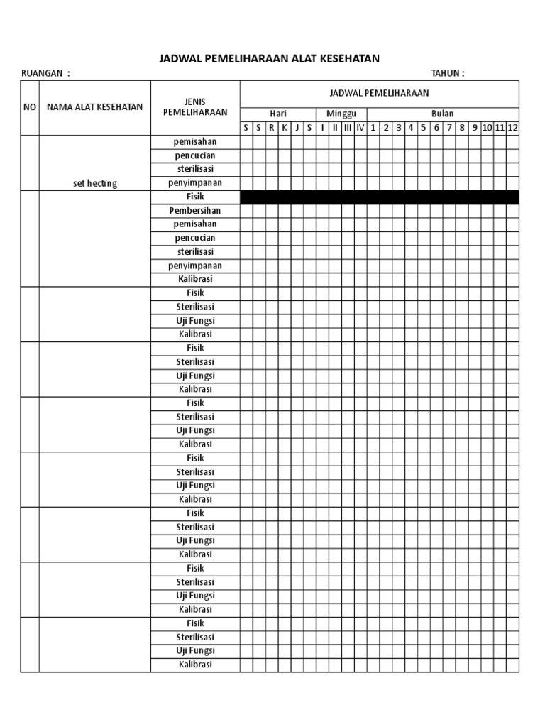 Jadwal Pemeliharaan Alat Kesehatan Pdf