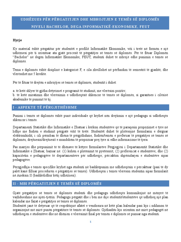 Udhezues Diploma Bachelor | PDF