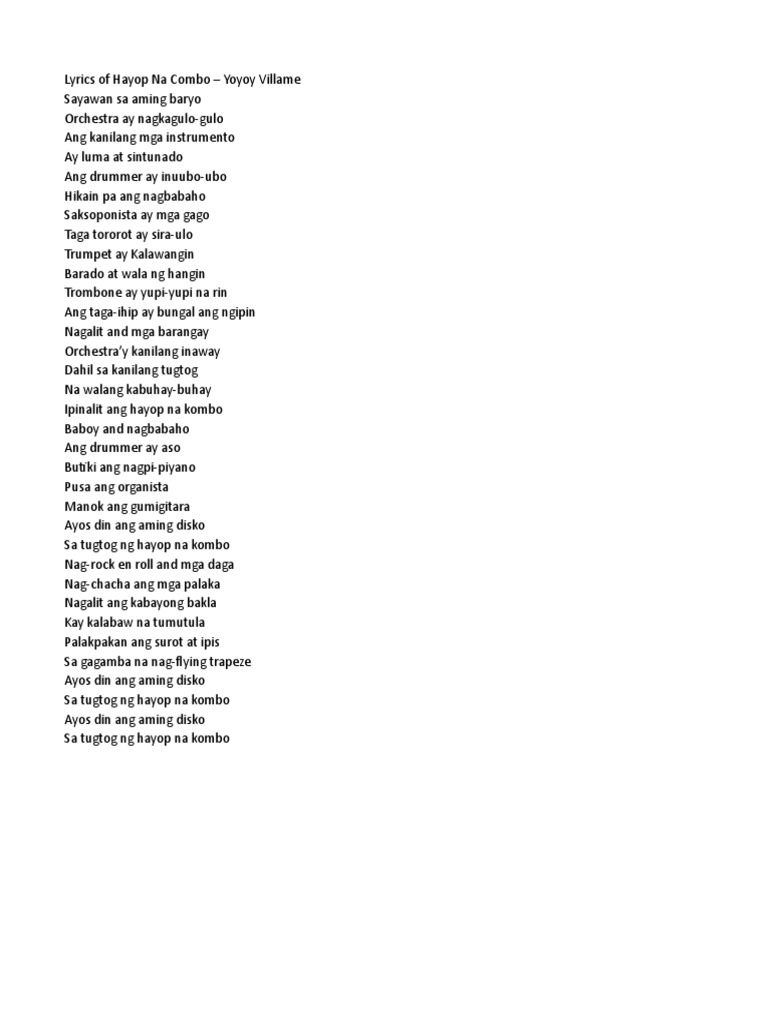 Hayop Na Combo Lyrics | PDF