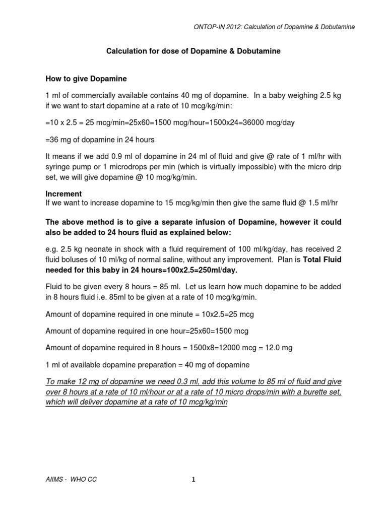Calculation of Dopamine and Dobutamine Dosages for Neonatal Patients ...