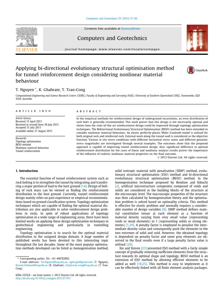 Applying Bi-Directional Evolutionary Structural Optimisation Method For Tunnel Reinforcement ...