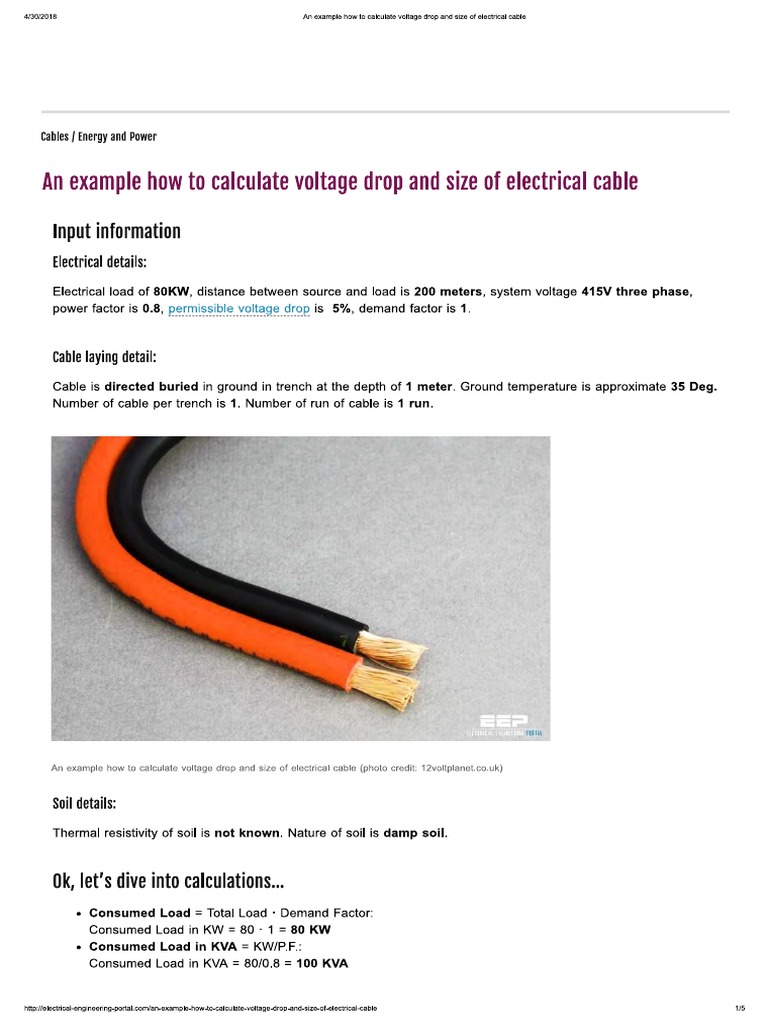 Cable Sizing Calculation | PDF