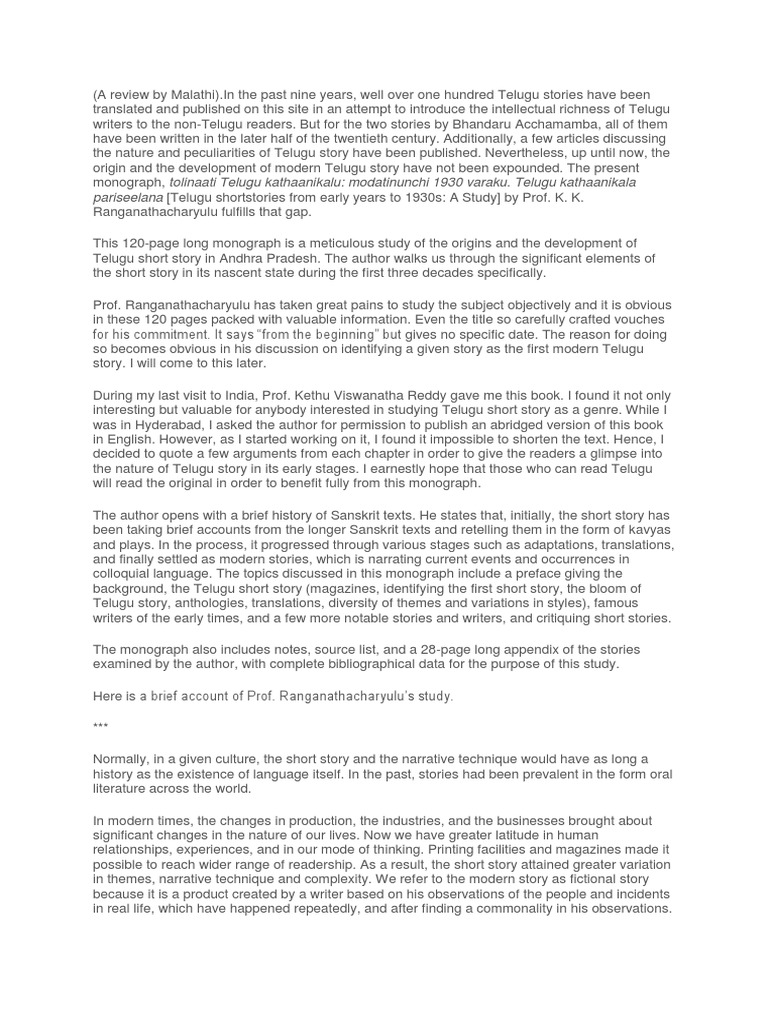 A Review by Malathi | PDF | Short Stories | Narration