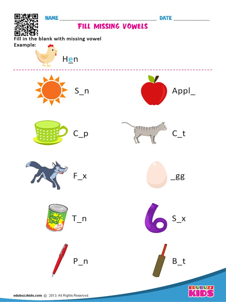 Fill in the Missing Vowels Worksheet | PDF