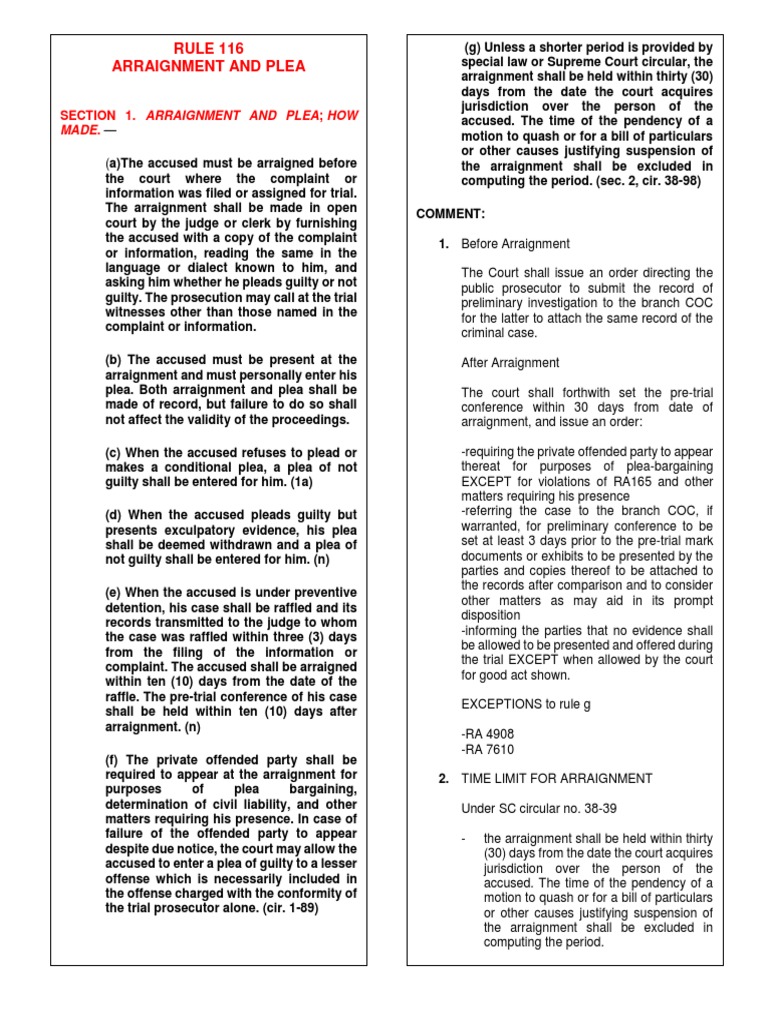 RULE 116 Arraignment and Plea: Made | PDF | Plea | Arraignment