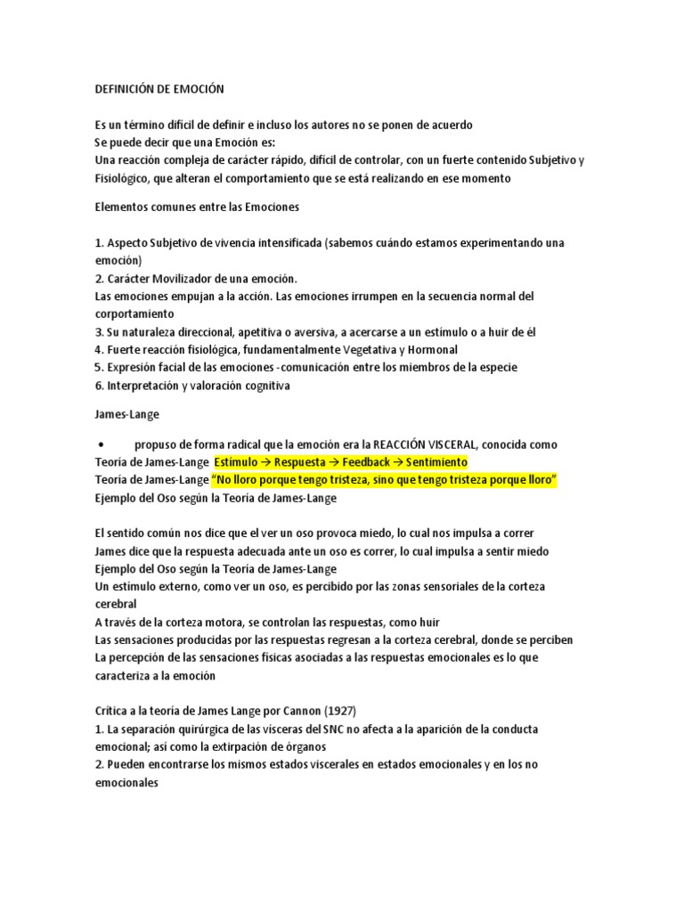 Definición De Emoción Pdf Las Emociones Sicología