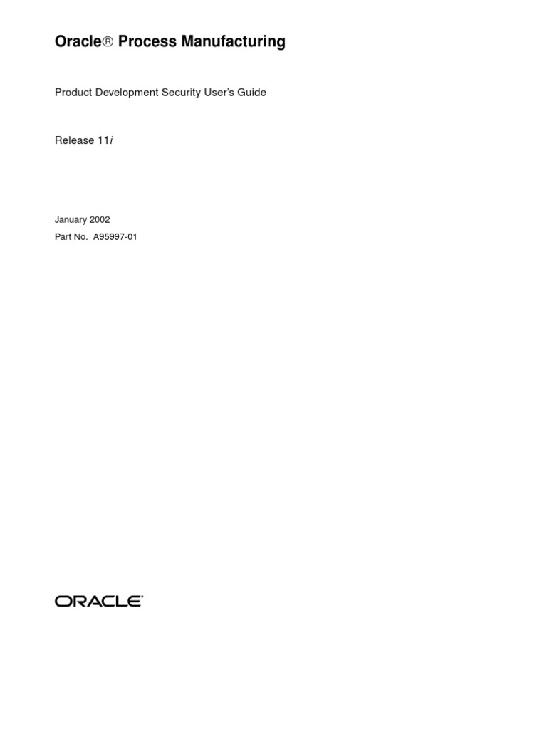 Oracle Process Manufacturing: Product Development Security User's Guide ...