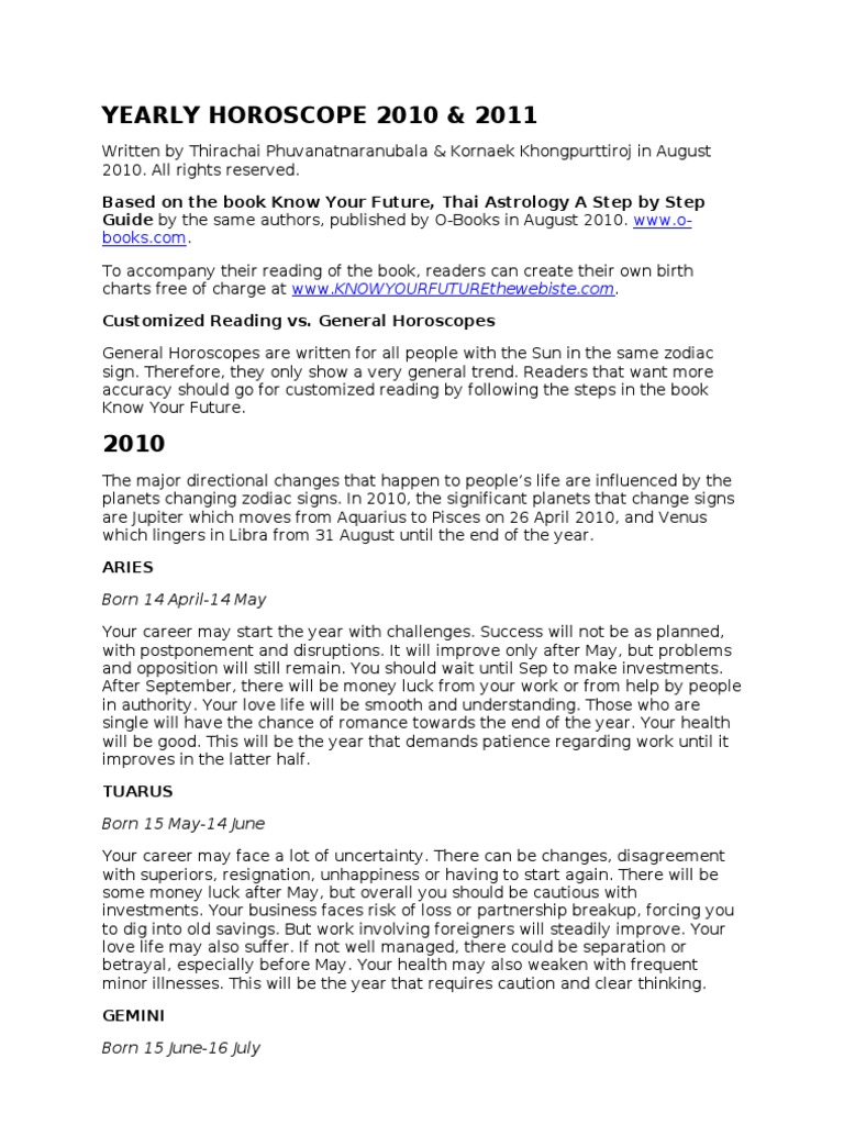 Yearly Horoscope 2010 & 2011 | PDF | Astrological Sign | Horoscope