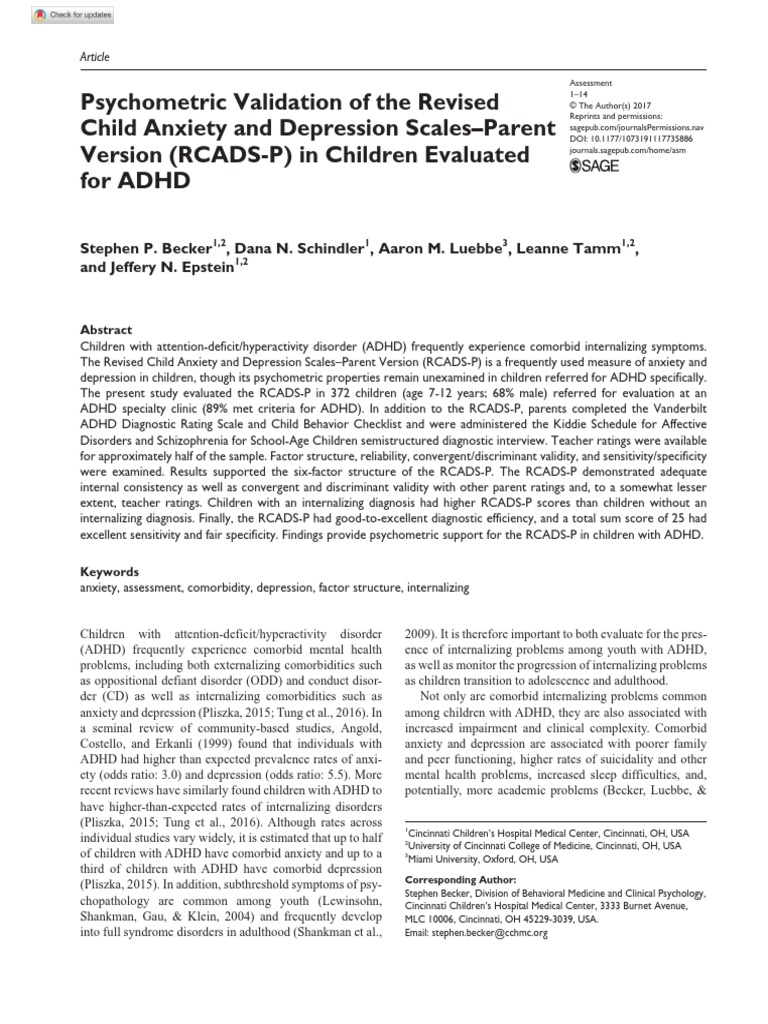 Rcads P | PDF | Attention Deficit Hyperactivity Disorder | Anxiety Disorder