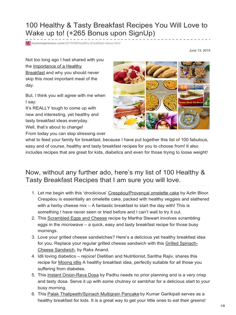 100 Healthy Breakfast Recipes List | PDF | Pancake | Breads