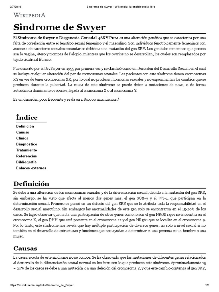 Sindrome de Swyer - Wikipedia, La Enciclopedia Libre | PDF ...