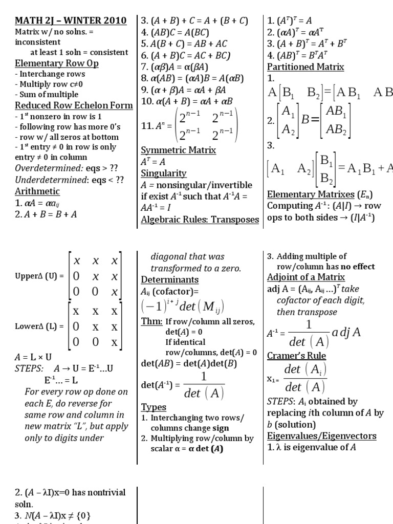 Linear Algebra Cheat Sheet Pdf Eigenvalues And Eigenvectors