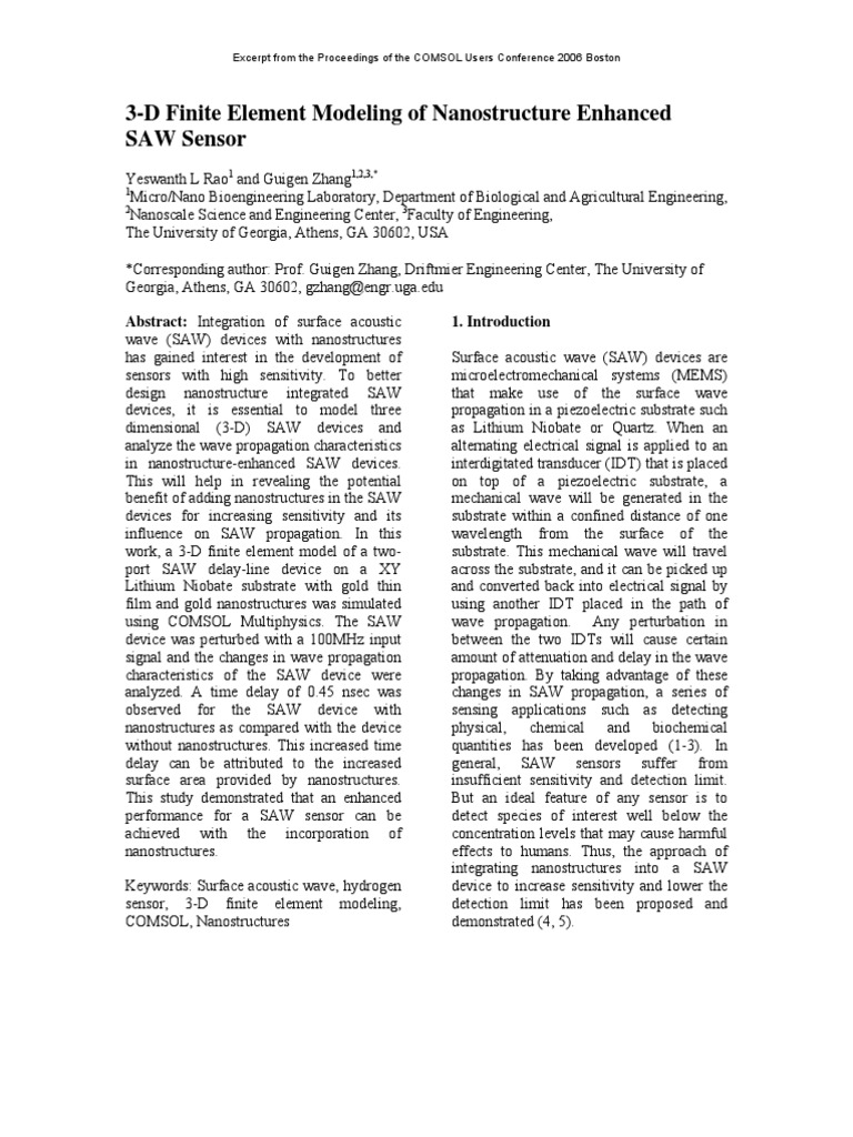 3-D Finite Element Modeling of Nanostructure Enhanced SAW Sensor | PDF | Piezoelectricity ...