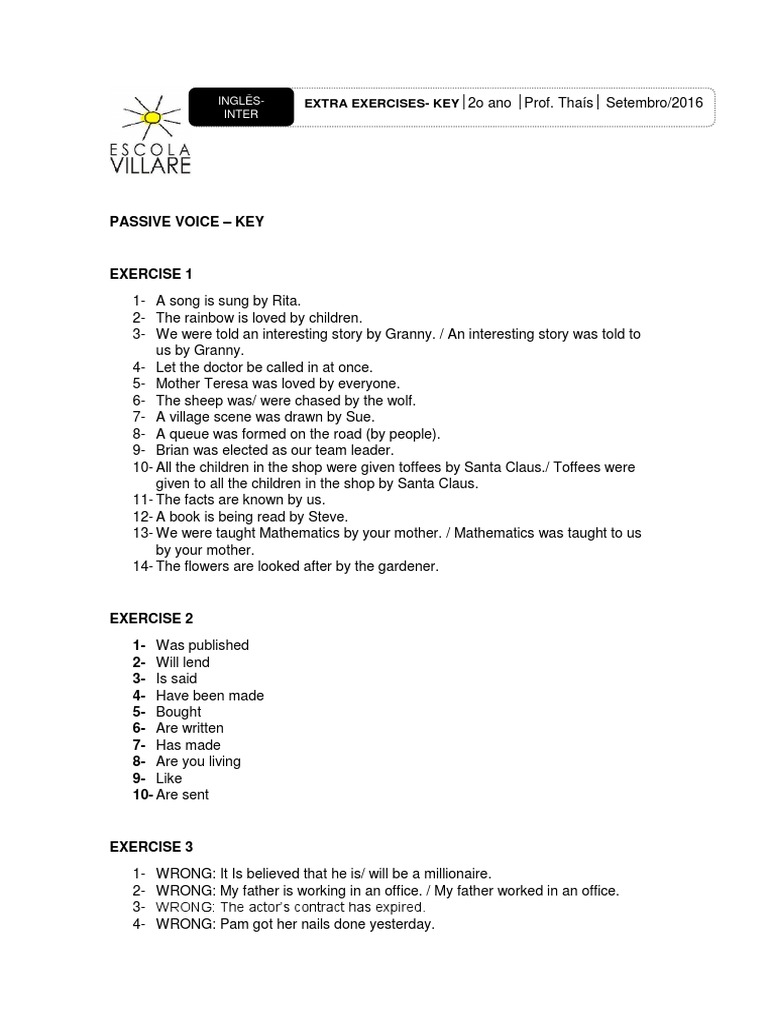 Key Passive Voice Extra Exercises | PDF