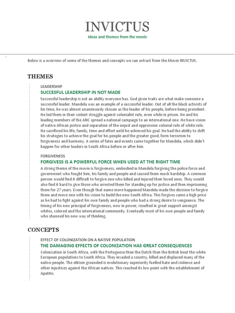 Invictus Notes On Brain Storming. | PDF | Colonialism | Nelson Mandela