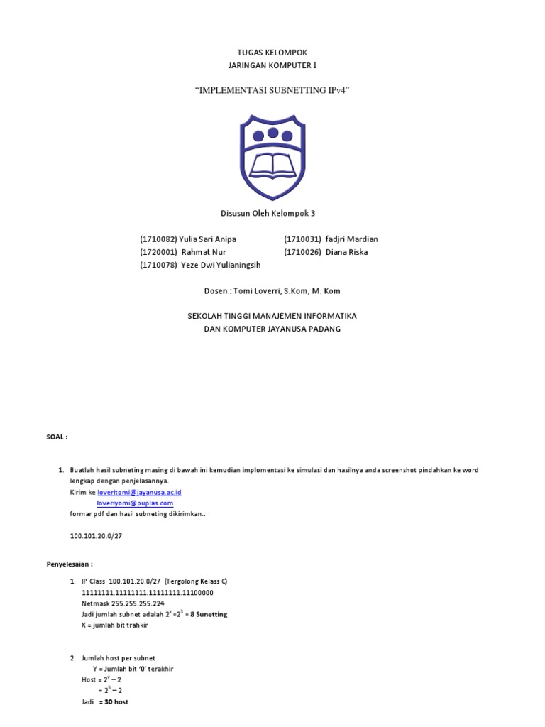 Subnetting - Contoh Implementasi SUBNETTING TCP/IP v4 Di Dalam Jaringan ...
