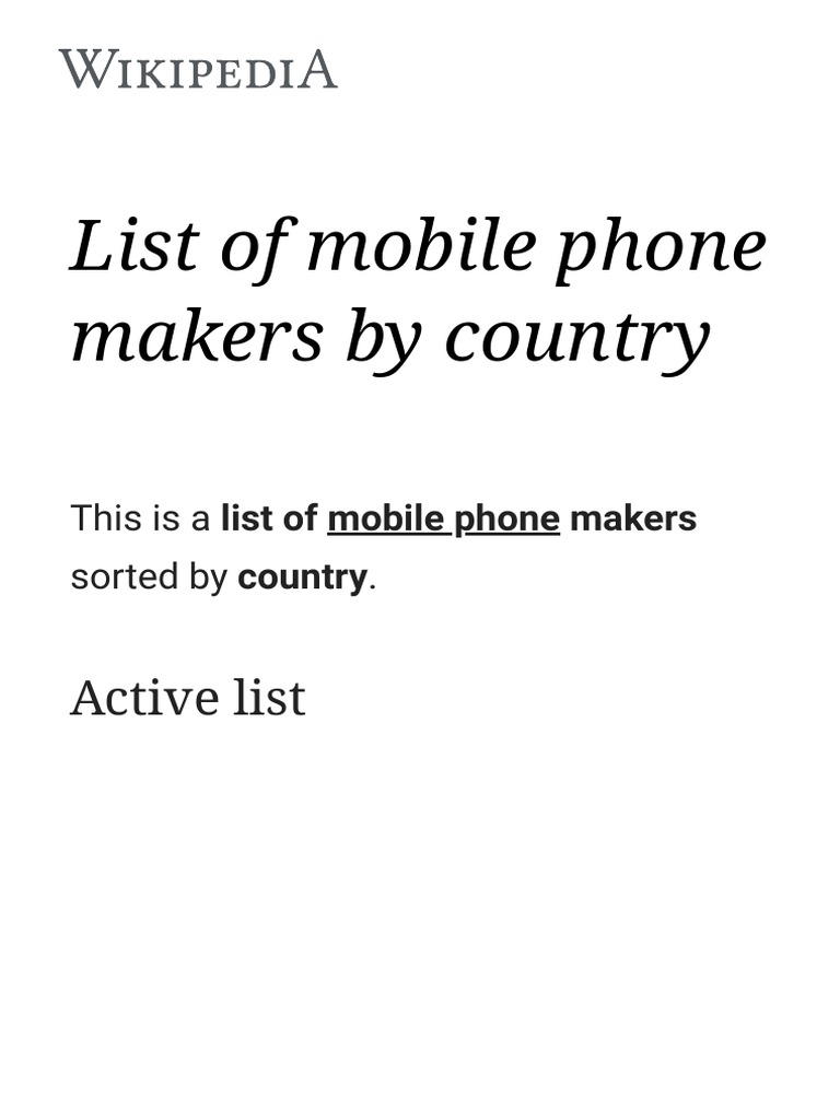 List of Mobile Phone Makers by Country - Wikipedia PDF | PDF | Nokia ...