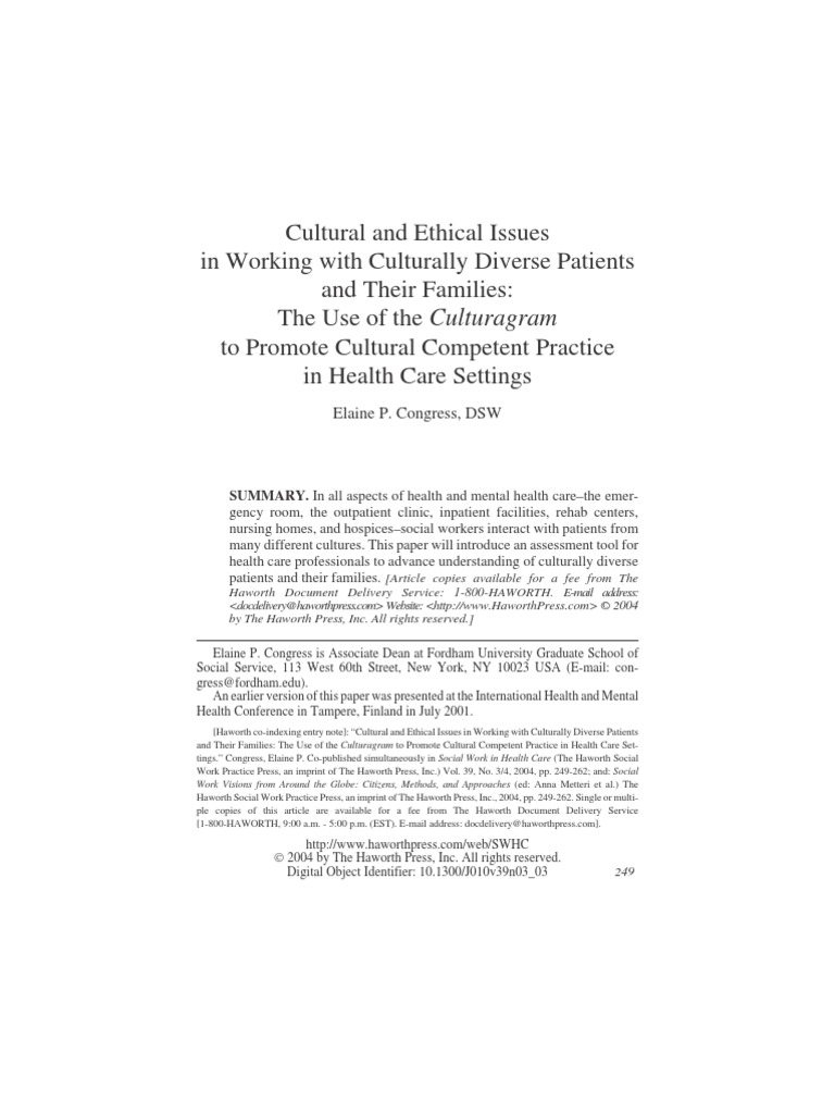 Cultural and Ethical Issues in Working With Culturally Diverse Patients ...