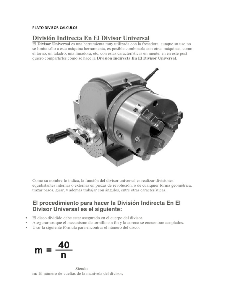 Cálculos para Divisor Universal en Fresadora | PDF | Engranaje ...