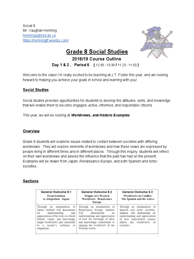 Grade 8 Social Studies Outline | PDF | World View | Classroom