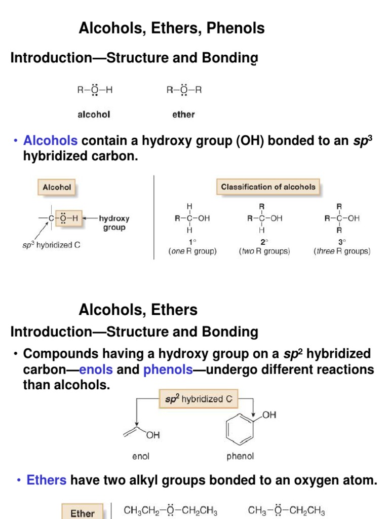 Alcohols, Ethers, Phenols: - Structure and Bonding | PDF | Ether | Alcohol