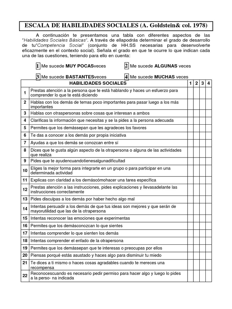 Eehsa Escala De Evaluacion De Habilidades Sociales Para Adolescentes