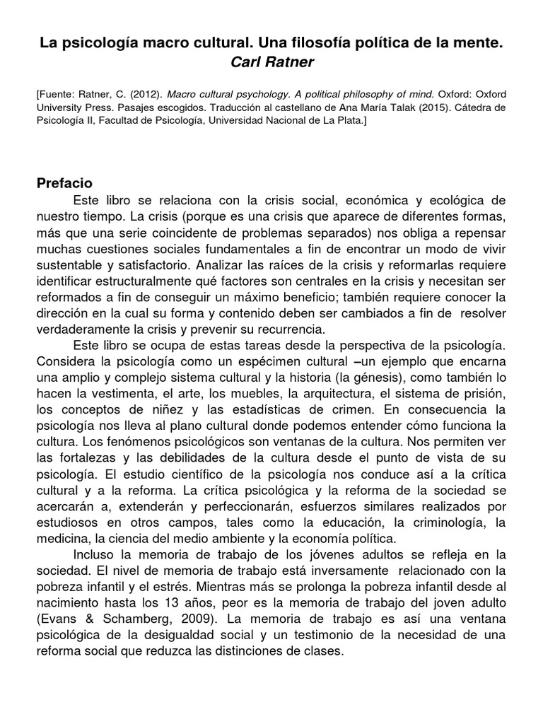 Psicología Macrocultural de Carl Ratner | PDF | Sicología | Suicidio